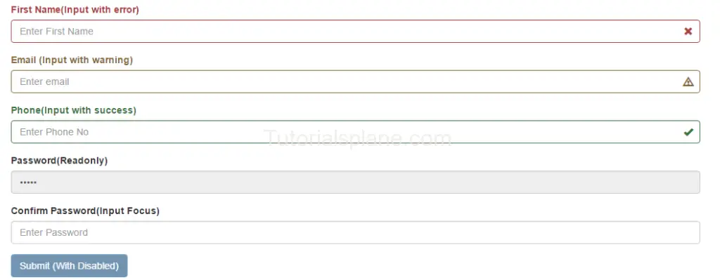 Bootstrap Form Control States Example Validation Code